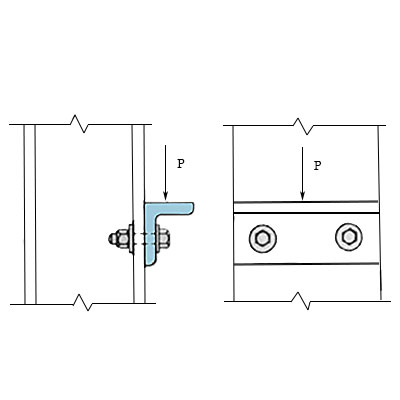 An angle bracket is attached to a column with two 16 mm diameter bolts ...