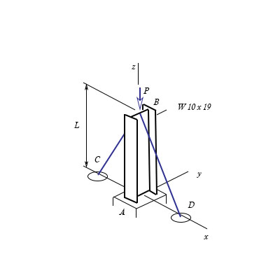 Column AB carries a centric load P of magnitude 17 kips. Cables BC and ...