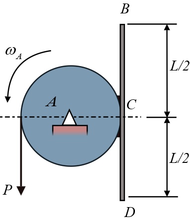 A slender rod, mr=5 [kg] and L=750 [mm], is welded to the edge of a ...