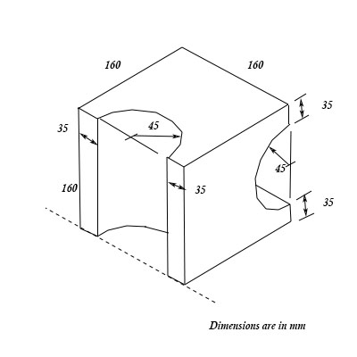 The cube with semicircular grooves in two opposite faces is cast of ...