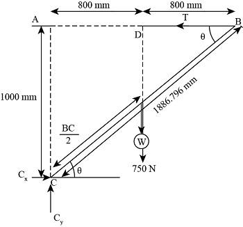 A pipe strut BC is loaded and supported as shown. The strut has a ...