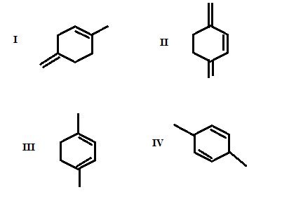 Which of the following is the most stablle diene? a. I b. II c. III d ...