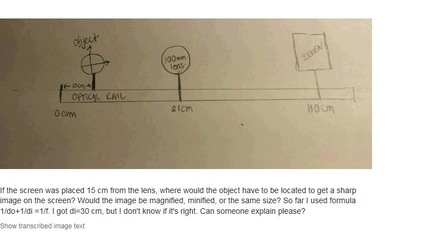 If the screen was placed 15 cm from the lens, where would the object ...