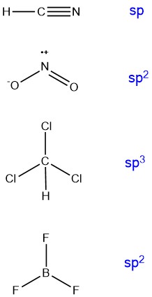 Determine the hybridization of each atom in the following molecules ...