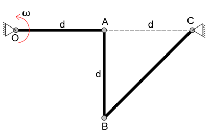Link OA rotates at a constant rate of omega. At the instant shown, link ...