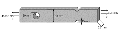 Find the maximum stress at: (a) the hole (b) semicircular notch ...