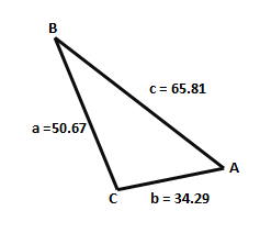 Solve the triangle. a = 50.67, b = 34.29, c = 65.81 | Homework.Study.com