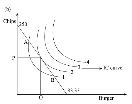 A consumer has income of $500. chips costs $2 , and burger costs $6 ...
