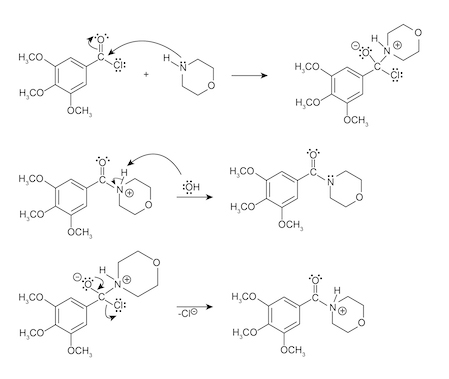 Write the mechanism of the reaction between 3,4,5-trimethoxybenzoyl ...