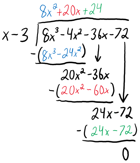 Simplify using long division. (-72 - 4x^2 + 8x^3 - 36x) / (x - 3 ...