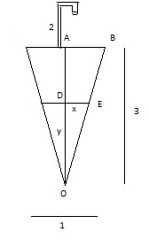 An inverted conical tank is 3 m tall and 1 m in diameter at its widest ...