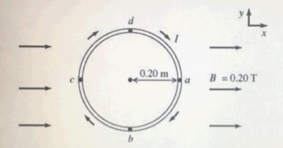 A rigid circular loop has a radius of 0.20 m and is in the x y-plane. A ...