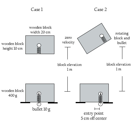 The bullet is 20 grams. The wood block is 400 grams. It is 10 cm high ...