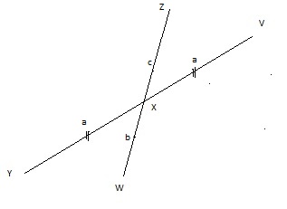 Line WZ bisects line YV at X, WX+XZ=WZ, and YX+XV=YV. Find the value of ...