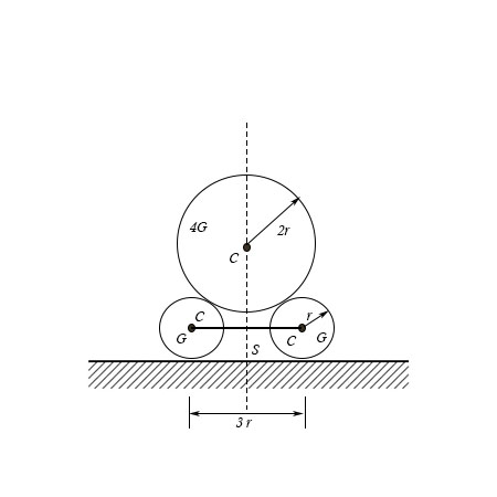 A large cylindrical roller (weight 4G, radius 2r) is on two small ...