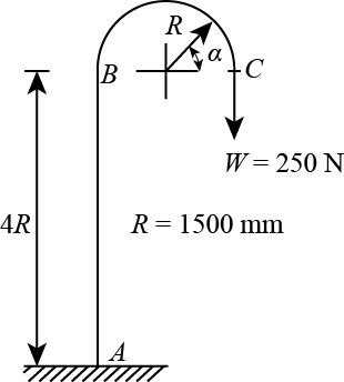 A tubular steel post shown below supports a load W of 250 N at the free ...