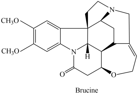 Brucine is a poisonous alkaloid obtained from Strychnos nux vomica, a tree that grows in India ...