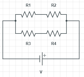Four resistors of values R1 = 4 ohm, R2 = 6 ohm, R3 = 8 ohm, and R4 ...