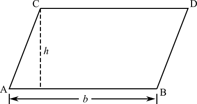 Let ABCD be a parallelogram with base AB = b and height h equal to the ...