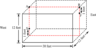 A room is 30 feet long, 12 feet wide, and 12 feet high. A spider on the ...