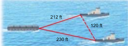 Find the angle between the ropes, as two tug boats pull the barge ...
