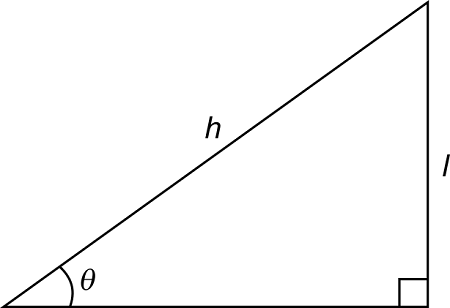 Let h = 70 and l = 11. Find tan(theta) in the triangle below and leave ...