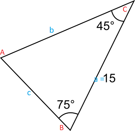 Determine the value of the unknown side and angle of the triangle ...