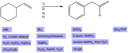Place the reagent and corresponding conditions from the list below ...