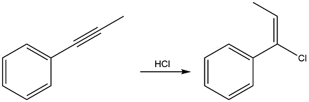 Adding HCI to 1-phenyl propyne gives the syn product predominately with ...
