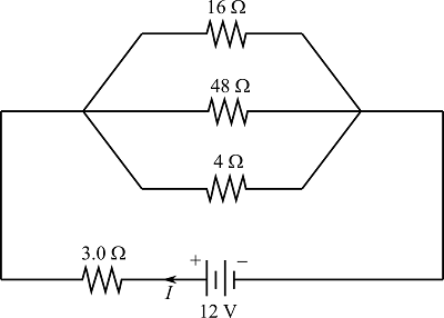 Find the potential difference across the 48 ohms resistor for the ...