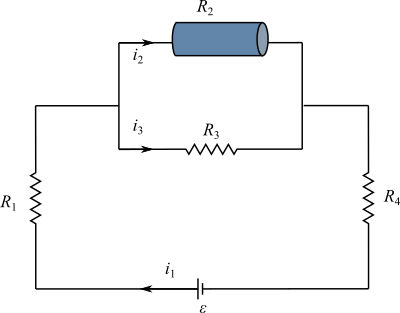 A cylindrical resistor is connected with three other resistors to an ...