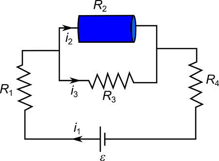 A cylindrical resistor is connected with three other resistors to an ...
