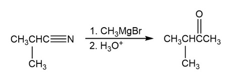 Nitriles (RC \equiv N) react with Grignard reagents (R'MgBr). The ...