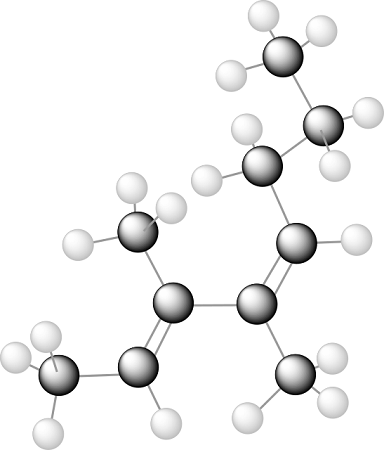 Name the below diene and state whether the ball-and-stick model shows ...