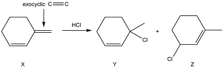 The addition of HCl to alkene X forms two alkyl halides Y and Z. Label ...