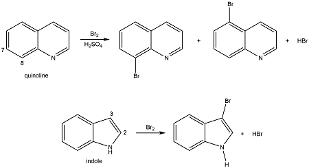 The bicyclic heterocycles quinoline and indole undergo electrophilic ...