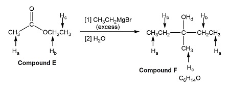 Treatment of compound E (molecular formula C_4H_8O_2) with excess CH ...