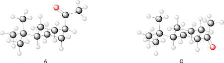 The cis ketone A is isomerized to a trans ketone B with aqueous NaOH. A ...