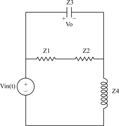 In the circuit below, given that Z1 is a 6 ohms resistor, Z2 is a 10 ...