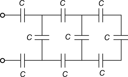 All the capacitors in the figure shown below are identical, with C = 1. ...