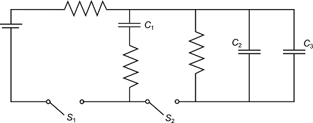 Calculate the charge of C2 a very long time after the switches close ...
