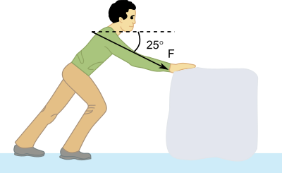 A contestant in a winter sporting event pushes a 33.0 kg block of ice ...