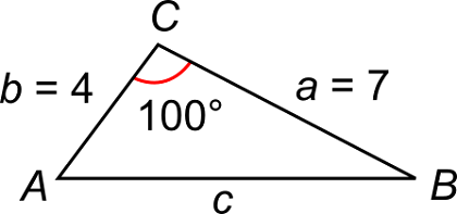 Apply the Law of Cosines to solve the triangle. Round your answers to ...