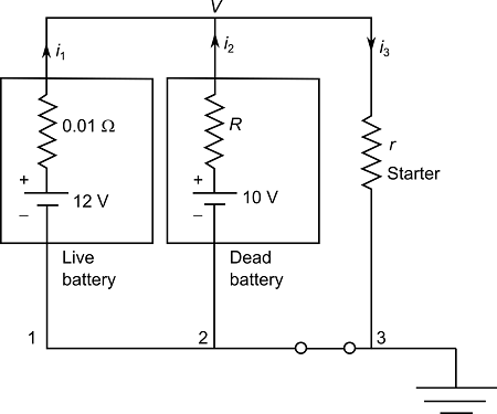 A dead battery is charged by connecting it to the live battery of ...