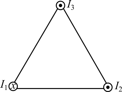 Three parallel wires carrying current I1 = 6.00 A, I2 = 9.00 A, and I3 ...