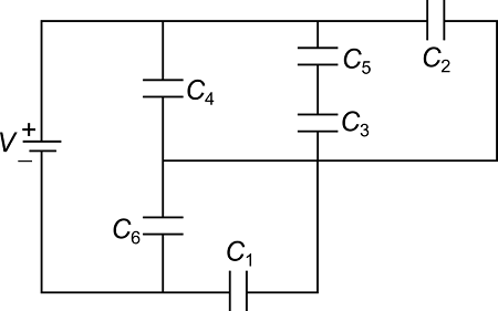 In the figure, a 19 V battery is connected across the capacitors of ...