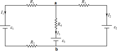 In the figure below, E1 = 19 V, E2 = 6 V, E3 = 2 V, R1 = 6 ohms, R2 = 4 ...