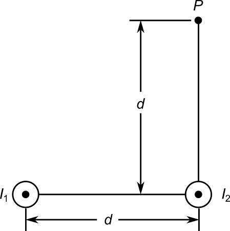 Two long, parallel wires carry currents of I1 = 3.05 A and I2 = 5.20 A ...