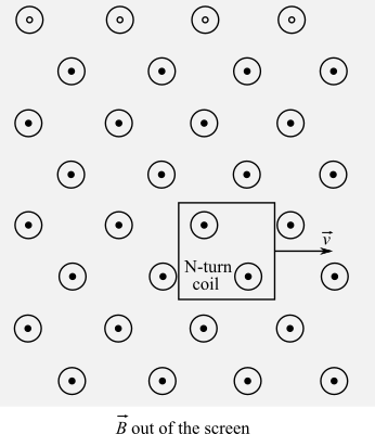 A conducting square coil with 47 turns that is 13.0 cm on a side with a ...