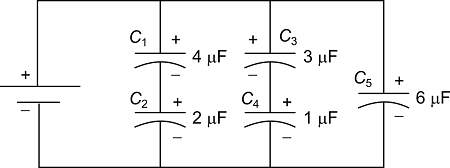 Determine the charge Q4 on the capacitor C4, if the source voltage is ...